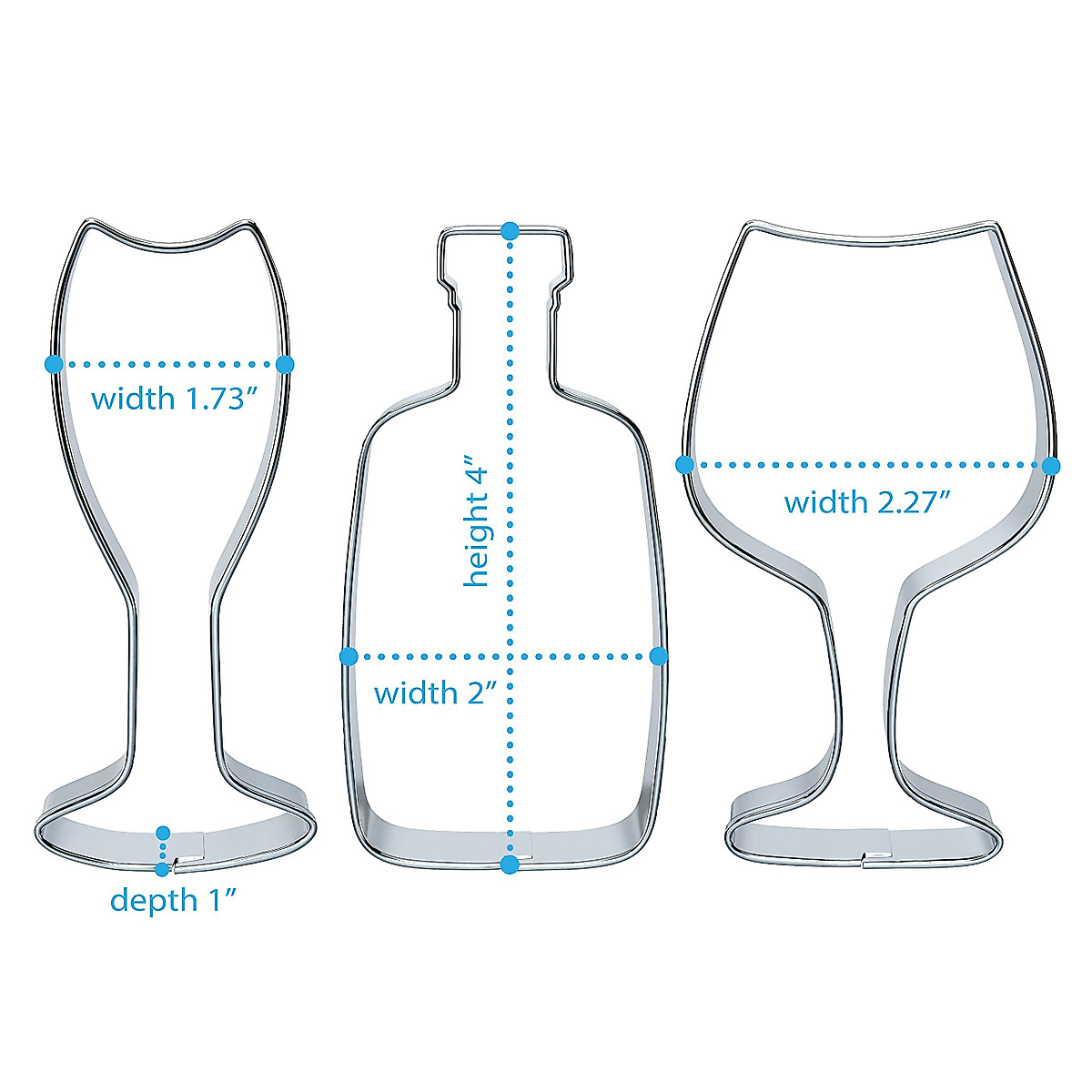 Bakerpan Stainless Steel Wine Glass Cookie Cutter, Wine Bottle Cutter, Wine Cookie Cutter Set