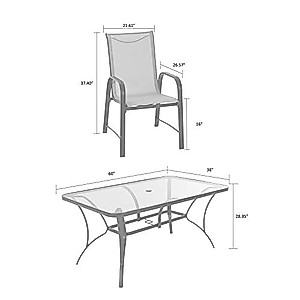 Cosco Outdoor Dining Set, 7 Piece, Gray Frame, Light Gray Sling