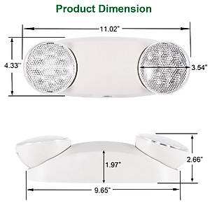 GRUENLICH LED Emergency Light, Exit Lighting Fixtures with 2 LED Bug Eye Heads and Back Up Batteries, UL 924 Qualified, 120-277 Voltage, 1-Pack