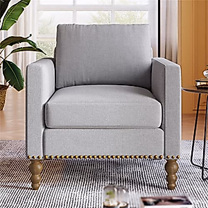 YTYZC Linen Armchair Accent Chair with Nailhead Trim Wooden Legs Single Sofa Couch for Living Room, Bedroom, Balcony,