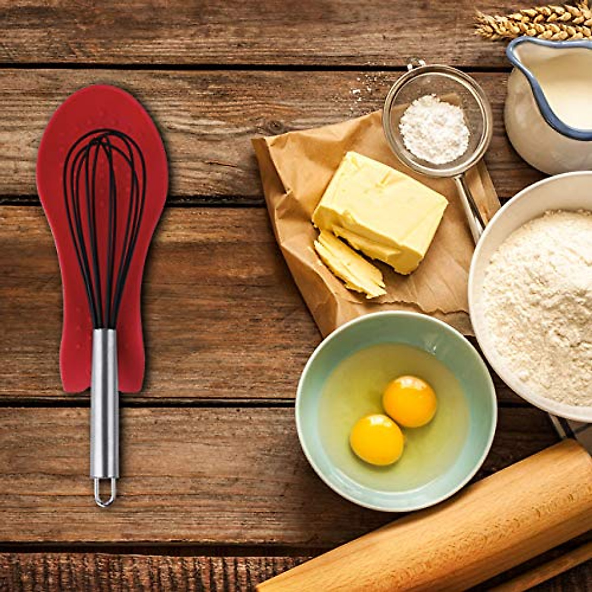 MSY BIGSUNNY Silicone Spoon Rests, Cooking Utensils Holder for Kitchen (2, Red-Red)