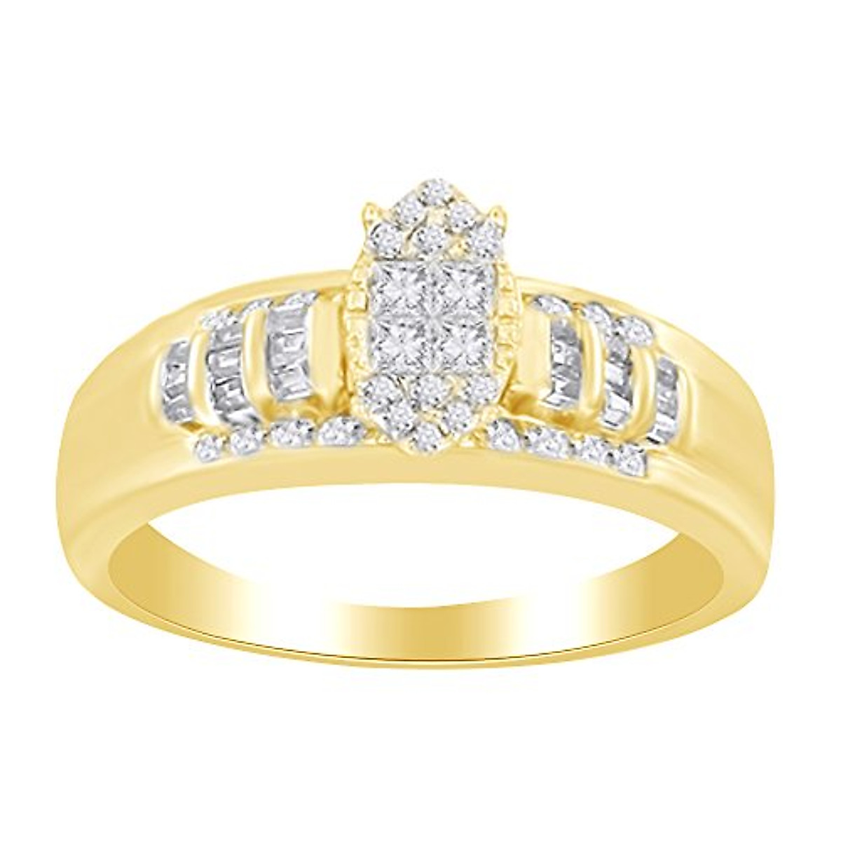(0.50 Cttw) White Diamond Cluster Engagement Wedding Band Ring In 14K Solid Yellow Gold,Ring Size-12.5