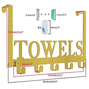 Over The Door Hooks, Towel Holder for Bathroom, Door Mount Towel Rack Towel Hooks for Bedroom Kitchen Pool Beach Towels Bathrobe Wall Mount Hang On The Door Cabinet Cupboard Metal Sandblasted (Gold)