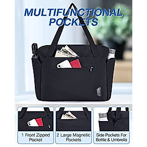 BAGSMART Women Tote Bag Large Handbag Tote With Zipper Black Shoulder Bag With Pocket (Black-1)