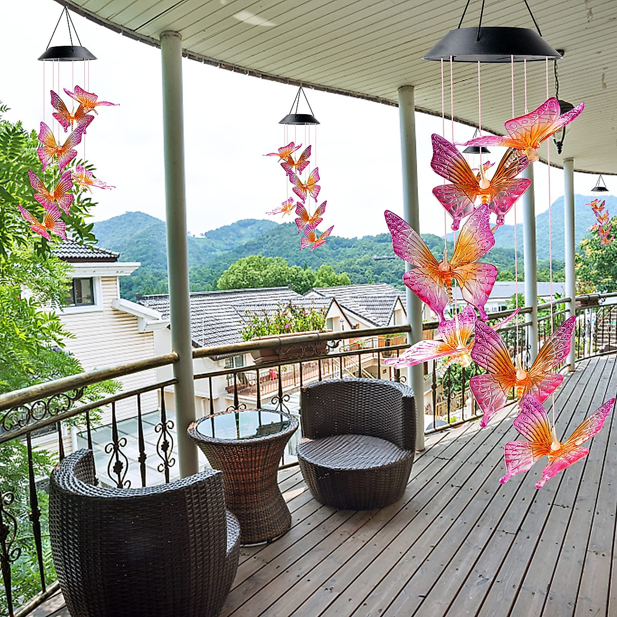 WeeksEight Purple Butterfly Solar Wind Chimes Colors Changing Lights, Best Gifts for Mom Grandma Women Mothers, Decorations Windchimes Outdoor Garden Yard Decor