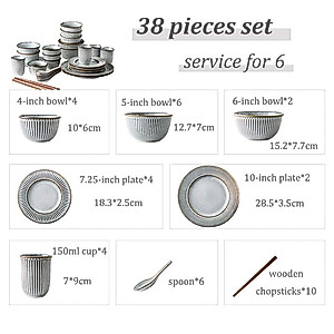 GagalU Dinner Set,38-Piece Ceramic Dinnerware Sets Retro Glaze Porcelain Plates Bowls and Cups Service for 6 People
