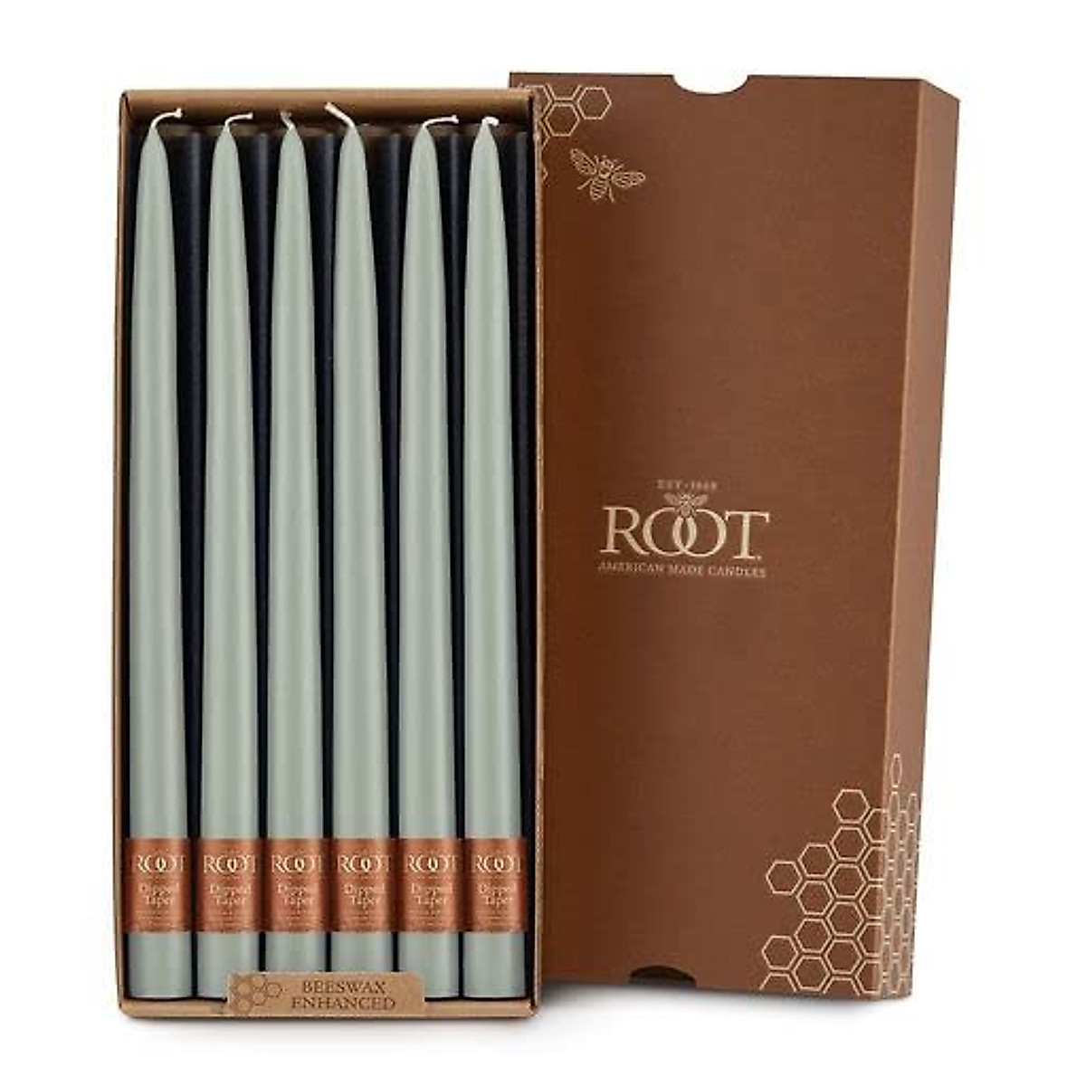 Root Candles 12-Count Unscented Taper Candles Smooth Hand-Dipped Dripless Beeswax Blend Dinner Candles, 12-Inch, Sage Green