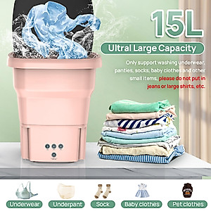 ZLDYPINK Portable Washing Machine,15L Mini Washer, Upgraded Motor Foldable Washer Machine Blue Light Cleaning Small Washer for Underwear, Baby Clothe, Apartment, RV, Travel, Camping (Pink)