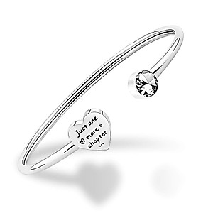 PLITI Bookworm Gift Just One More Chapter Open Cuff Bangle Book Lover Reader Librarian Teacher Jewelry Gift (Just One More Chapter Bracelet)
