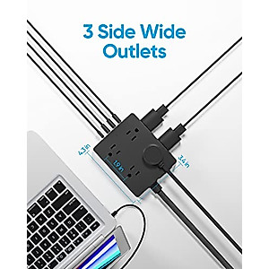 Cruise Essentials, Thin Plug Power Strip with 8 Outlets 4 USB Ports(1 USB C), 5ft Flat Extension Cord, Non Surge Power Strip for Cruise Ship Travel, Dorm Room Essentials