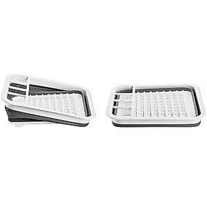 Nicunom Collapsible Dish Drying Rack and Drainboard Set , Portable Dish Drainer, Foldable Dinnerware Organizer for Kitchen Countertop RV Camper