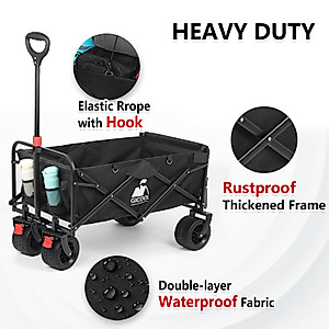 GICOOL Beach Wagon Collapsible Heavy Duty Folding Wagon Cart with Big Wheels & Brake, Large Capacity Folding Utility Wagon Cart, for Pet Sand Outdoor Camping Garden Works Shopping