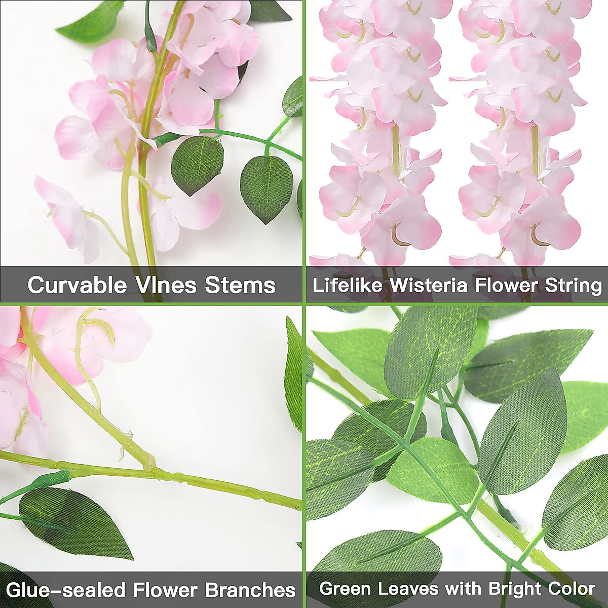 U'Artlines 5Pcs 7.2 Ft/Piece Artificial Wisteria Garland Silk Fake Pink Wisteria Flowers Hanging Greenery Vines Garlands Rattan for Home Garden Wedding Arch Party Indoor Outdoor Decor