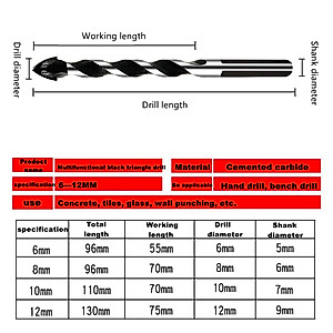 TOEGA 5Pcs Concrete Drill bits, Masonry Drill bit Set, for Tile, Brick, Cement, Concrete, Glass, Plastic, Cinder Block, Wood etc, Best for Concrete and Brick Wall Ceramic Tile on