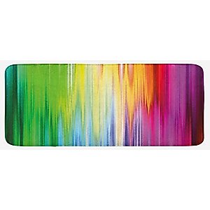 Lunarable Rainbow Kitchen Mat, Abstract Colors Looking Like Flowing into Another Rainbow Color Schemed Artwork, Plush Decorative Kitchen Mat with Non Slip Backing, 47" X 19", Purple Green