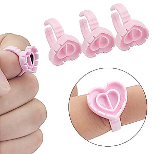 Glue Rings for Eyelash Extension,300PCS Smart Lash Glue Rings,Disposable Eyelash Glue Holder Glue Cups Rings,Heart Shape Fan Blossom Volume Lash Glue Holder False Eyelash Lash Extension Supplies Pink