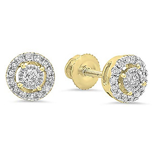 Dazzlingrock Collection 0.20 Carat (ctw) 10K Round White Diamond Ladies Cluster Style Stud Earrings 1/5 CT, Yellow Gold