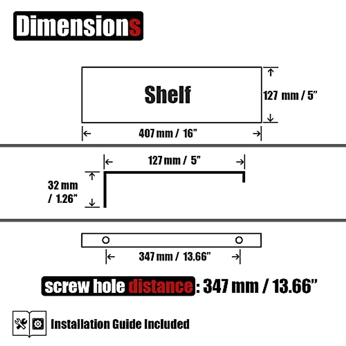 JQK Floating Shelves, Gold Wall Shelves for Bathroom/Living Room/Bedroom/Kitchen Decor, Wall Mounted Set of 2, 16 Inch Metal Golden, FSL16-BG-P2