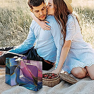 Homeadow Bags - 4 Pcs Assorted Gift Bags, Medium Size (9"x7") - Assorted with 4 Different Designs, Laminated Cardboard, Gold Foil, includes 8 tissue papers - Golden Blossom