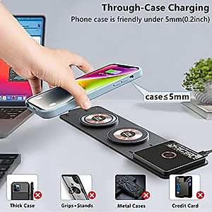 [Dual 15W] Foldable Fast Wireless Charger, 3 in 1 Travel Magnetic Wireless Charger, Wireless Charging Pad Compatible with Mag-Safe Charger for iPhone 14/13/12, Samsung Galaxy, Apple Watch, AirPods Pro