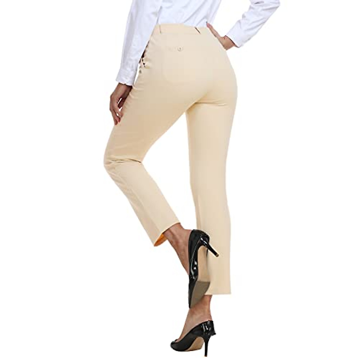 MoFiz Straight Leg Business Casual Dress Pants for Women Stretchy Office Work Teacher Petite Pants High Waisted Golf Slacks Pull On Trousers Khaki L