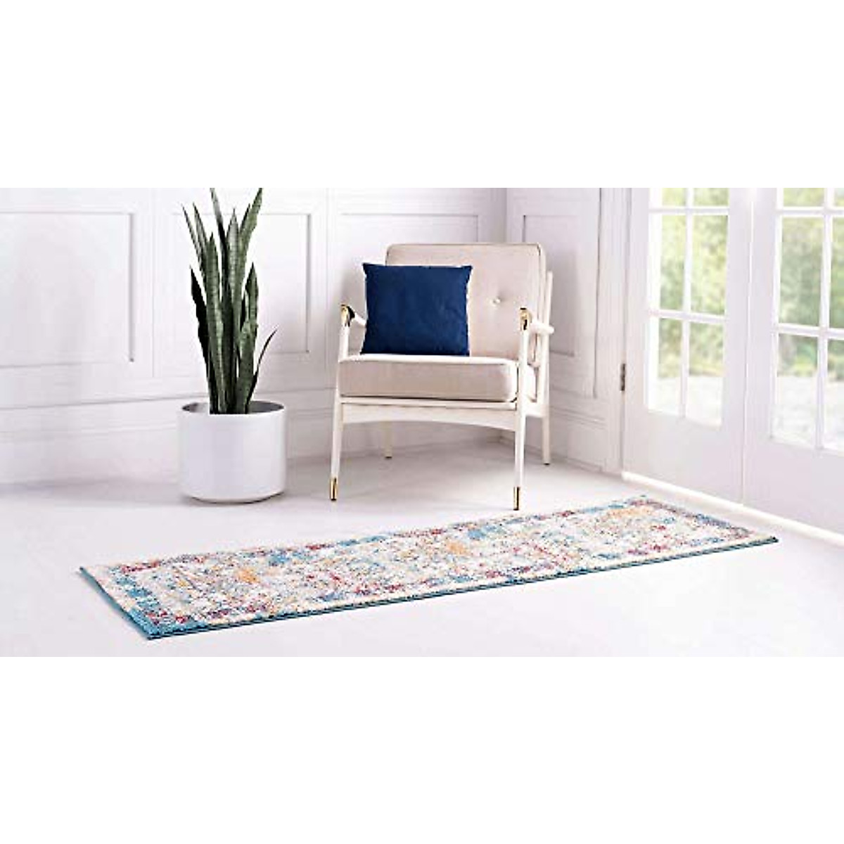 Unique Loom Rosso Collection Vintage, Traditional, Distressed, Bohemian, Botanical, Southwestern Area Rug, 2' 0" x 6' 0", Multi/Blue