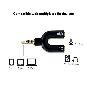 Reheyre U Shape Microphone Splitter, for Smartphone Player, Stereo Audio Headphone Splitter 1 in 2 Ctia Standard Adapter, for 3.5mm Jack Devices Blue