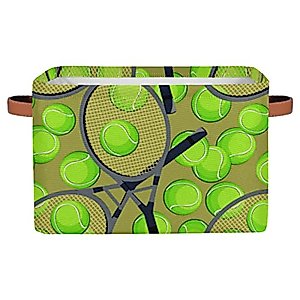 Fabric Storage Bins Tennis Rackets Balls Small Shelf Basket With Handles Decorative Cubes Box Organizer Containers for Shelves Home Office Decor