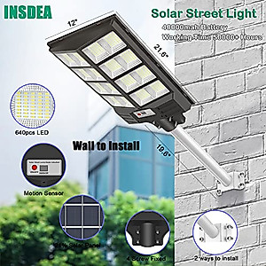 800W Solar Street Light, 60000LM IP66 Waterproof Solar Security Flood Lights Outdoor Motion Sensor, Dusk to Dawn Solar LED Light Lamp with Remote & Light Sensor for Garden,Yard, Path, Parking Lot
