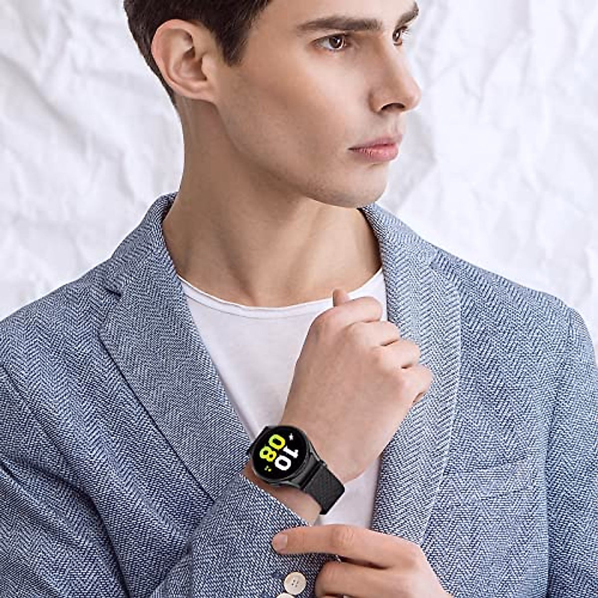 Zedoli for Samsung Galaxy Watch 4 Band 40mm 44mm / Classic 42mm 44mm / Samsung Galaxy Watch 5 40mm 44mm / Watch 5 Pro 45mm for Men Women, 2 Pack Stainless Steel Magnetic Metal Mesh Loop, Silver Black