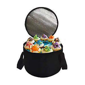 Set of 2 Polyester Fabric Round Thermal Casserole Carrier,Reusable Insulated Lunch Cooler Bag,Pie Carrier for Potluck,Picnics,Collapsible Cooler for Hot/Cold Food,11X7 inch (Red Color)