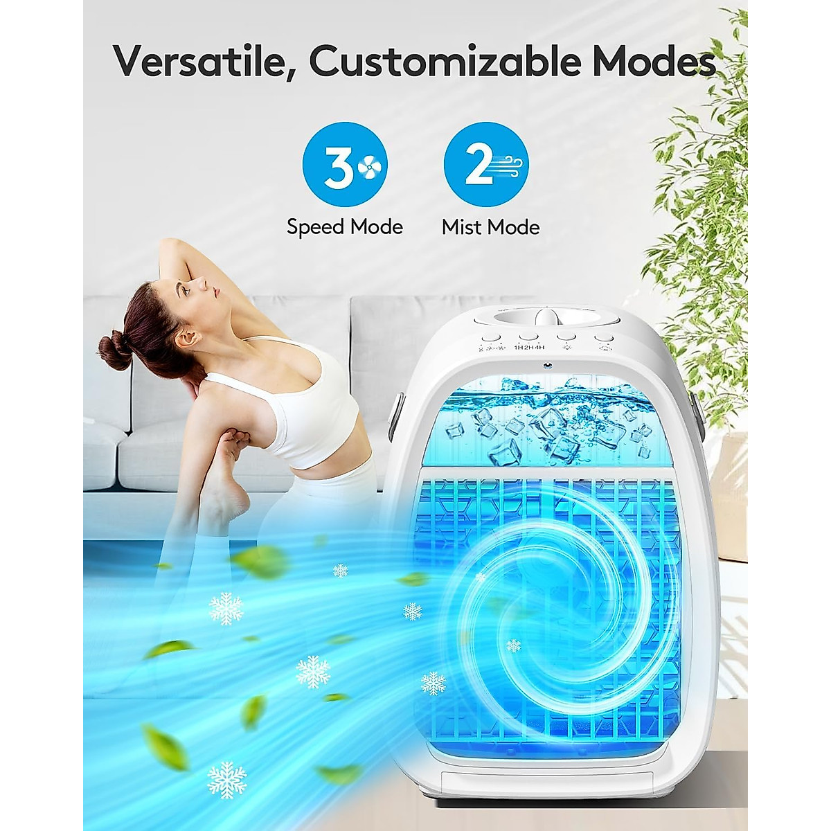 AI Portable Air Conditioners Fan,JYew Evaporative Mini Room Air Conditioners,Portable AC Unit Air Cooler with 4 in 1 Humidifier Fan Conditioner with 1400ML, 3 Speed AC Portable for Room Office Desk