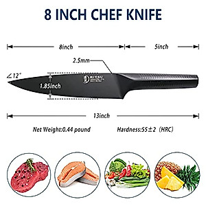 RITSU Chef Knife - 8" Chef's Knife, Black Titanium Coated Blade Japanese Chef Knife for Home Kitchen Restaurant, SUS430 Stainless Steel Handle, Ultra Sharp Kitchen Knife with Sheath