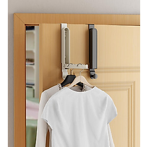 Folding Clothes Drying Rack, Fit 1 3/4" Door Super Heavy Duty Aluminum Alloy Over the Door Hanger with Retractable Rod, Foldable Portable and Collapsible Bathroom Towel Rack , Ivory White