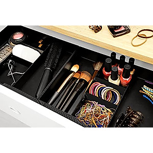 CAXXA 2 Pack 3 Slot Drawer Organizer with Two Adjustable Dividers - Junk Drawer Storage for Office Desk Supplies and Accessories, Black (2 Pack)