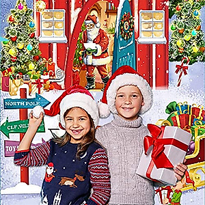 Christmas Door Decoration Fabric Santa Banner Snowy Winter House Backdrop North Pole Wall Scene Cover Christmas Photo Booth Wall Sign for Xmas Winter Holiday Wall Door Decoration (70.9 x 35.4 Inch)