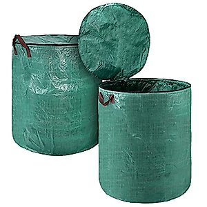 2 Pack Reusable Yard Lawn Waste Management Bags, Collapsible Garden Grass Leaf Bag Holder with Lid and Handle, Extra Large Heavy Duty Gardening Container for Garbage Dumpster Debris (132 Gallon)