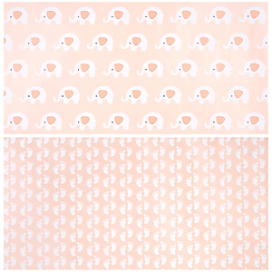 LeZakaa Reversible Pink Baby Shower Wrapping Paper Roll, Elephant & Footprint in Pink for Baby Shower, Baby Girl's 1st Birthday, Newborn Party, Mini Roll, 17 inches x 32.8 Feet