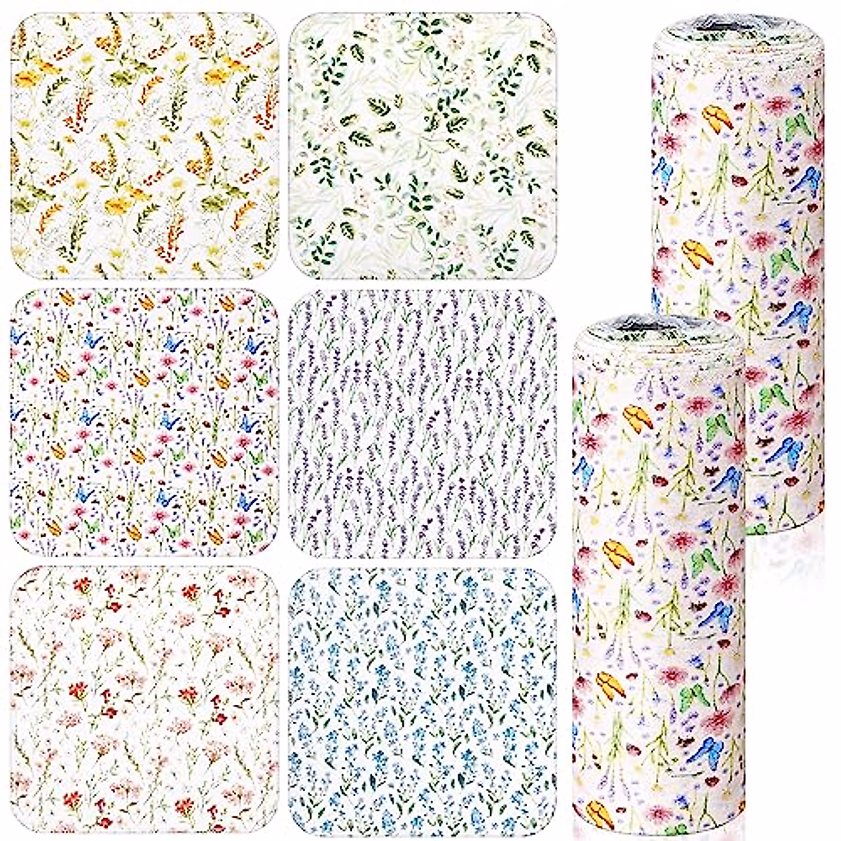 48 Pcs Paperless Towels Roll Washable Cotton Cloth, Reusable Paper Towels - 25 Pack with Durable Cardboard Roll - 10" x 10" Reusable Napkins Paperless Paper Towels (Colorful Small Flowers)