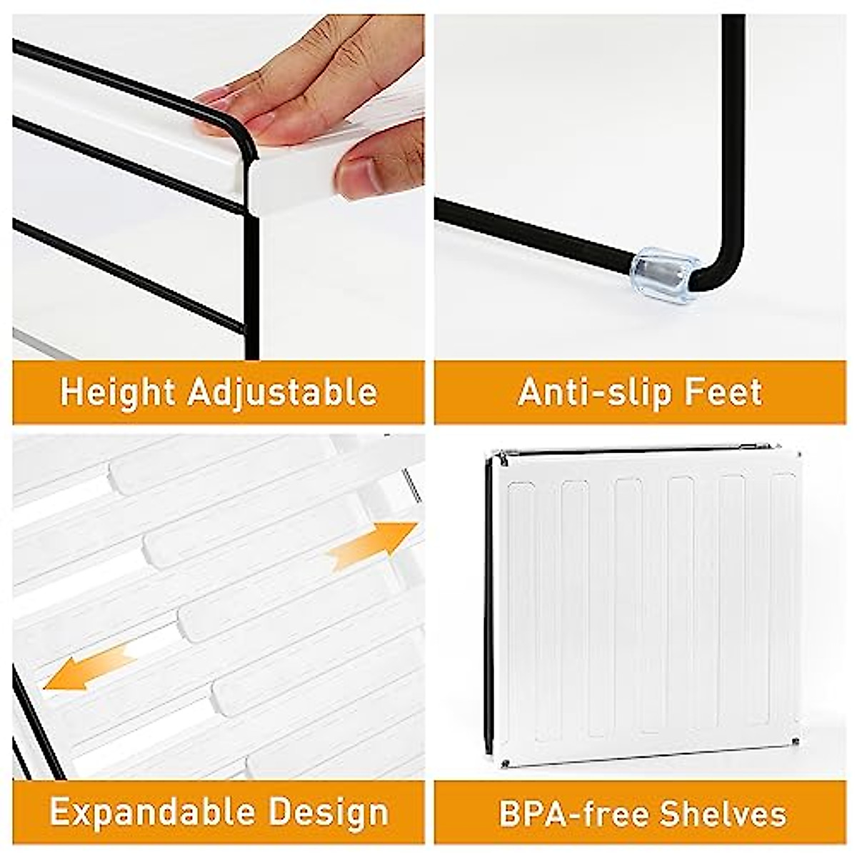 JUPELI Foil and Plastic Wrap Organizer, Expandable Kitchen Pantry Storage, Height Adjustable Cabinet Organizers and Storage, Storage Rack for Kitchen Organization, Aluminum Foil -3 Tier 9.8" to 15.6"L