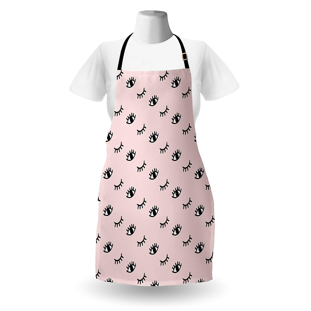 Ambesonne Eyelash Apron, Doodle Style Open and Closed Eyes Hand Drawn Sketch Abstract Design, Unisex Kitchen Bib with Adjustable Neck for Cooking Gardening, Adult Size, White Black