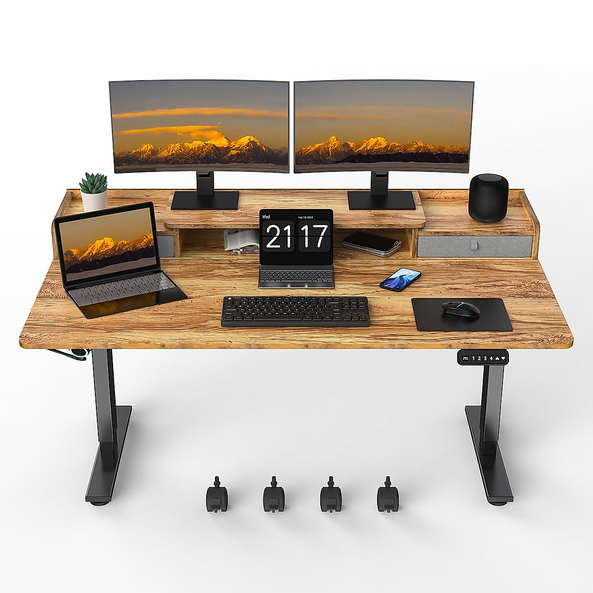 ExaDesk 63×30 Inch Electric Standing Desk with 2 Drawers, Adjustable Height Widened Stand Up Desk with Storage Shelf, Sit to Stand Ergonomic Workstation for Home Office