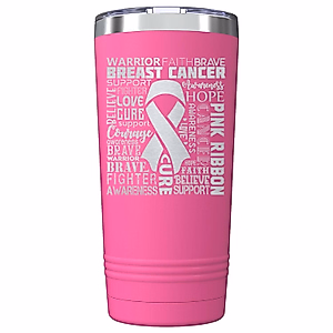 shop4ever Breast Cancer Awareness Ribbon Word Cloud Insulated Tumblers 20 oz. with Lid, Stainless Steel Cups Travel Coffee Mug (Pink)