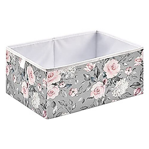 Kigai Rectangular Storage Bin Floral Flower Print Foldable Storage Basket Toy Storage Box for Home Organizing Shelf Closet Bins, 15.8 x 10.6 x 7-Inch