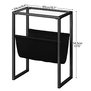 HOOBRO Narrow Side Table, Skinny End Table with Magazine Holder, Thin Bedside Table for Small Spaces Living Room, Small Nightstands Bedroom, Tempered Glass Side Table,Black BK66BZ01