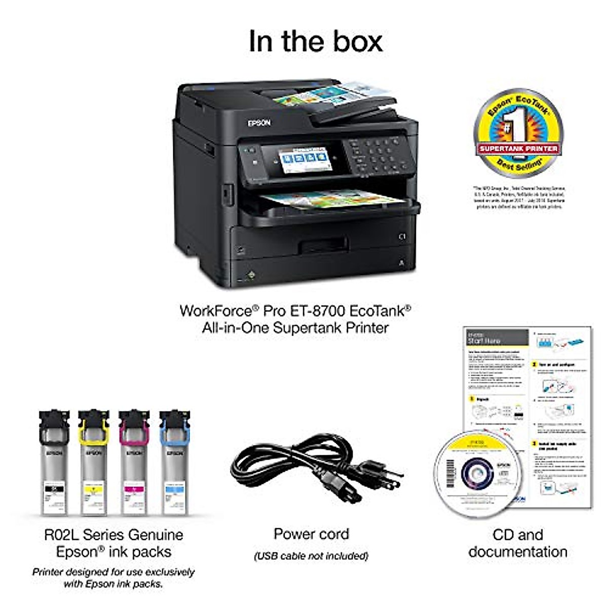 Epson Workforce Pro ET-8700 EcoTank Color All-in-One Supertank Printer with Scanner, Copier and Fax, WiFi & Ethernet Connectivity