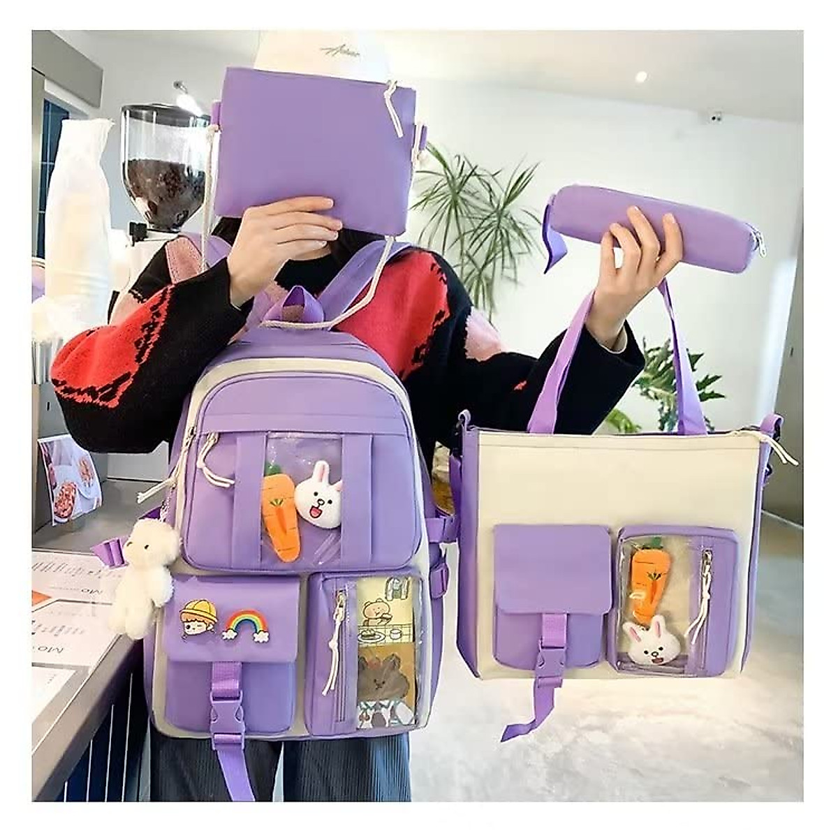 Kawaii Backpack Pins Accessorie 4Pcs Set Cute Kawaii Rucksack for School Bag Cute Aesthetic Backpack