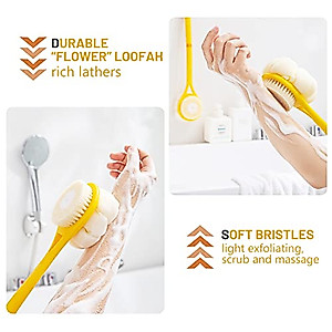 Shower Body Brush,Soft Bristles and Beautiful Pumpkin Loofah 14” Long Handle Back Scrubber Bath Mesh Sponge for Skin Exfoliating Bath,Massage Bristles Suitable for Wet or Dry,Men and Women (Grey)