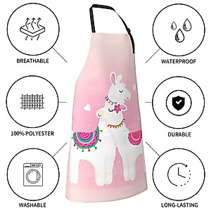 XBAKETOP Alpaca Apron With Pockets For Women Waterproof apron for Kitchen Cooking BBQ Cute Apron Love You llama Adjustable Unisex Outdoor Pink Apron 28x33 Inches…