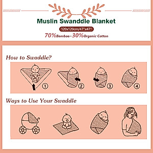 Tatuo 8 Pcs Baby Receiving Blanket Cotton 47 x 47 Inches Muslin Swaddle Blankets 4 Headband 4 Baby Swaddle for Newborns Accessories Set Breathable Soft Flamingo Flower Blankets(Boho Rainbow)